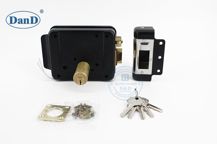 Security Door Brass Latch 3 Round Deadlock Black Electric Rim Lock Set ...