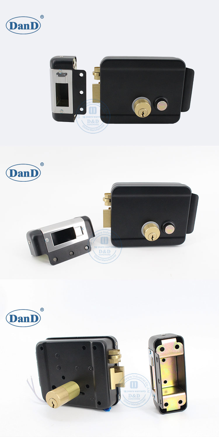 Security Door Brass Latch 3 Round Deadlock Black Electric Rim Lock Set ...