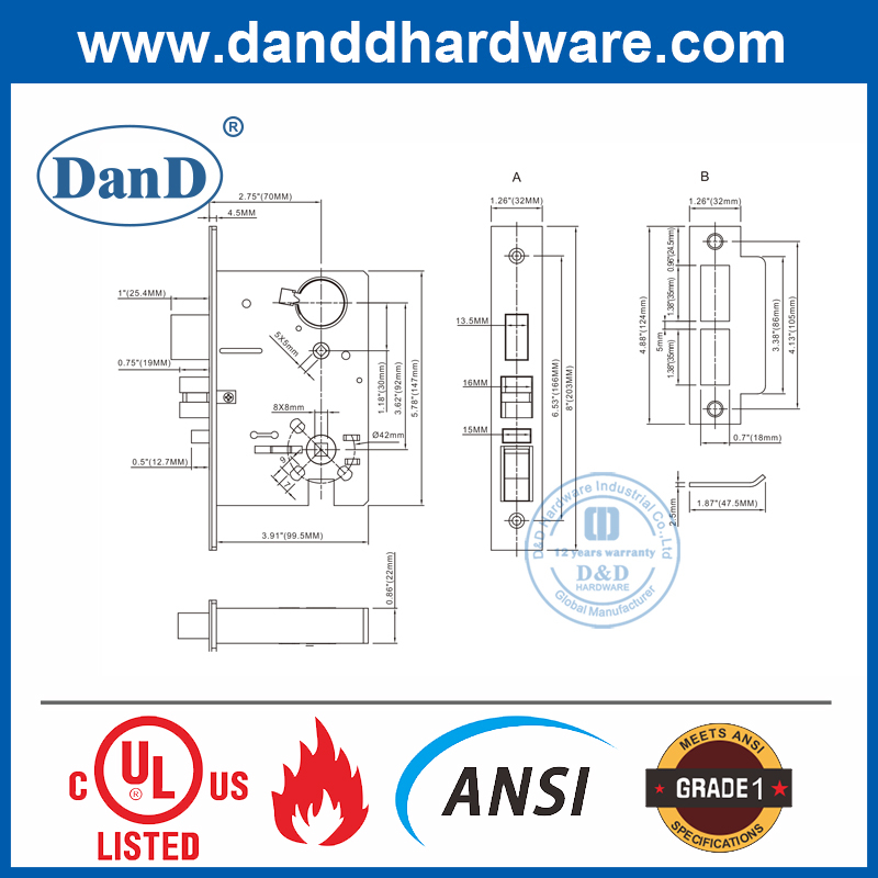 ANSI Grade 1 Stainless Steel 304 Mortice Entry Door Lock-DDAL04 - Buy ...
