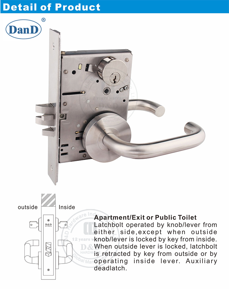 ANSI Grade 1 SUS304 Double Open Mortice Lock for Apartment-DDAL09 - Buy ...