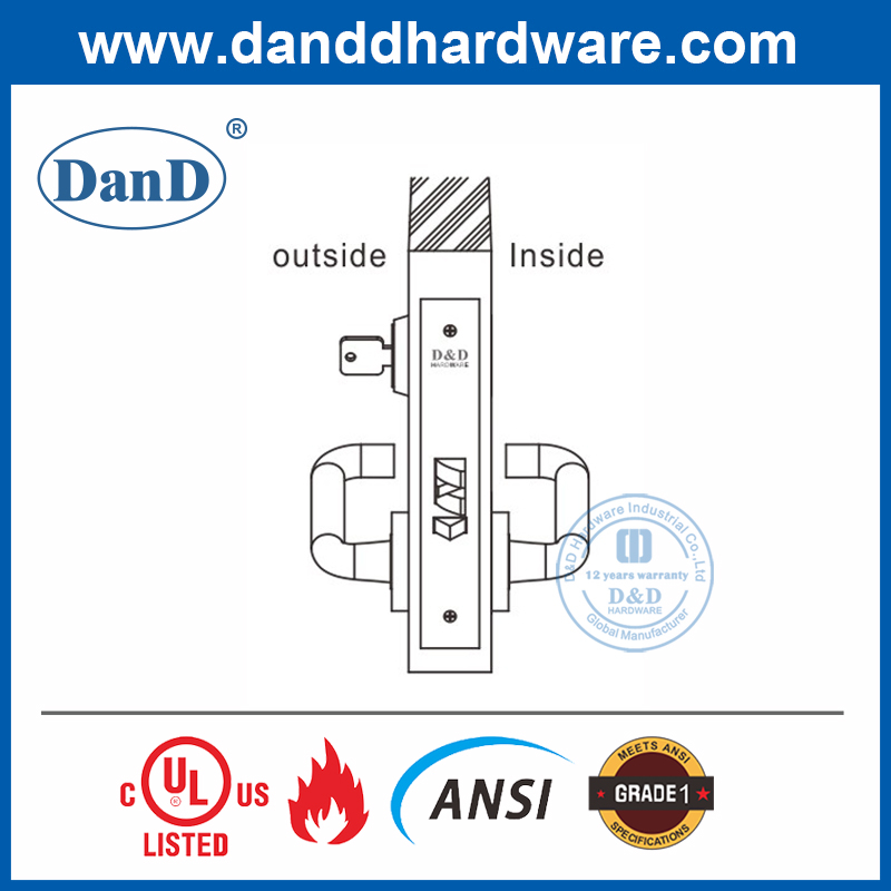 SS304 ANSI Grade 1 Latchbolt Mortice Lock for Classroom Door-DDAL05 ...