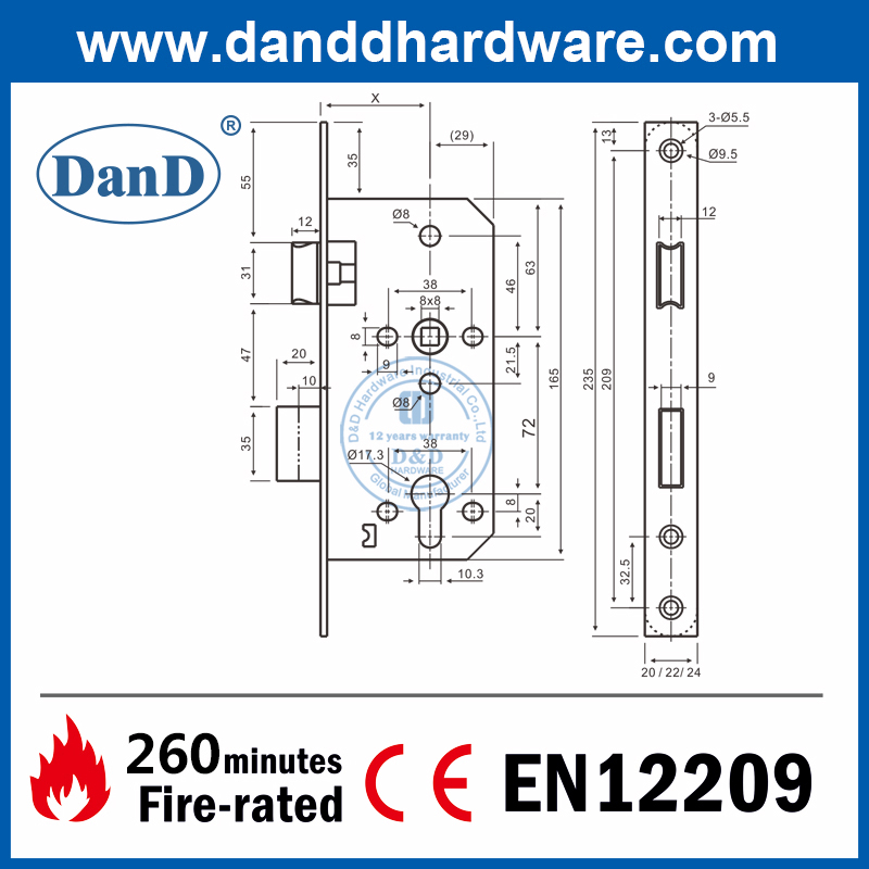 CE Mark SS304 Fire Rated Round Forend Mortise Front Door Lock-DDML009 ...